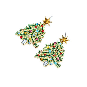 Sparkling Stars Christmas Tree Rhinestone Beads Inlaid Dangle Earrings Charming Colorful Crystal Beaded Xmas Tree Star Drop Earrings for Women Girls Xmas Birthday Party Exquisite Jewelry Gift (A)