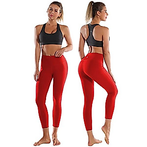 BUBBLELIME 22"/26"/28" High Waist Yoga Pants with Inner Pocket - Single Line Capris_Scarlet X-Small-22 Inseam