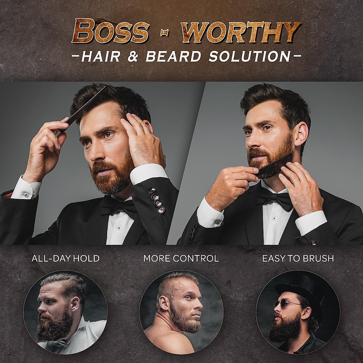 Bossman Hair & Beard Pomade - All Day Hold, Control and Moisturizing Hair, Beard and Moustache Styling Product - Natural Strong Hold Pomade - Made in USA (Stagecoach Scent)