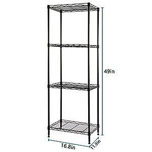 YOHKOH 4-Tier Wire Shelving Metal Storage Rack Adjustable Shelves for Laundry Bathroom Kitchen Pantry Closet (Black, 16.8L x 11.9W x 49H)