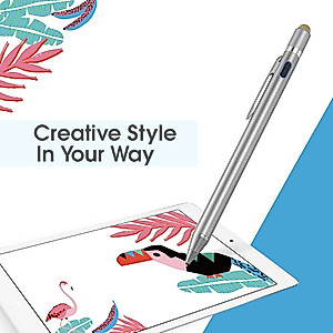 2-in-1 Active Stylus Digital Pen with 1.5mm Ultra Fine Tip for iPad iPhone Samsung Tablets, Work on Touchscreen Phones and Tablets,Good at Drawing and Writing, Grey