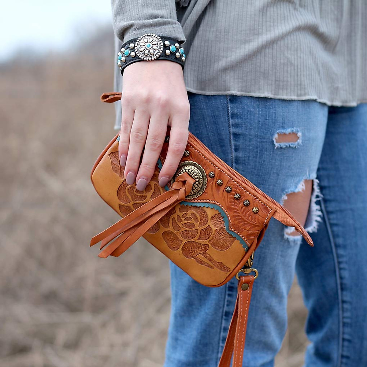American West Leather Event Approved Wristlet for Women - Genuine Leather