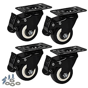 Castor Wheels For Furniture Brake Heavy Duty Caster Wheels, Noiseless Swivel Trolley Wheels With Polyurethane Rubber Coating (Pack Of 4) Swivel Castor Wheel Trolley Furniture Caster, Black castor whee