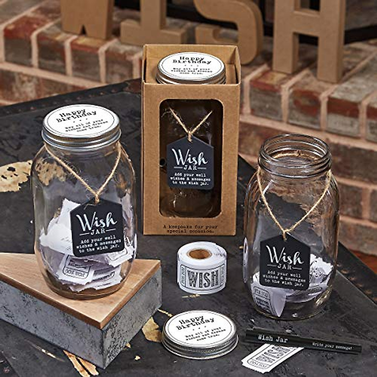 Top Shelf Birthday Wish Jar with 100 Tickets and Decorative Lid, White