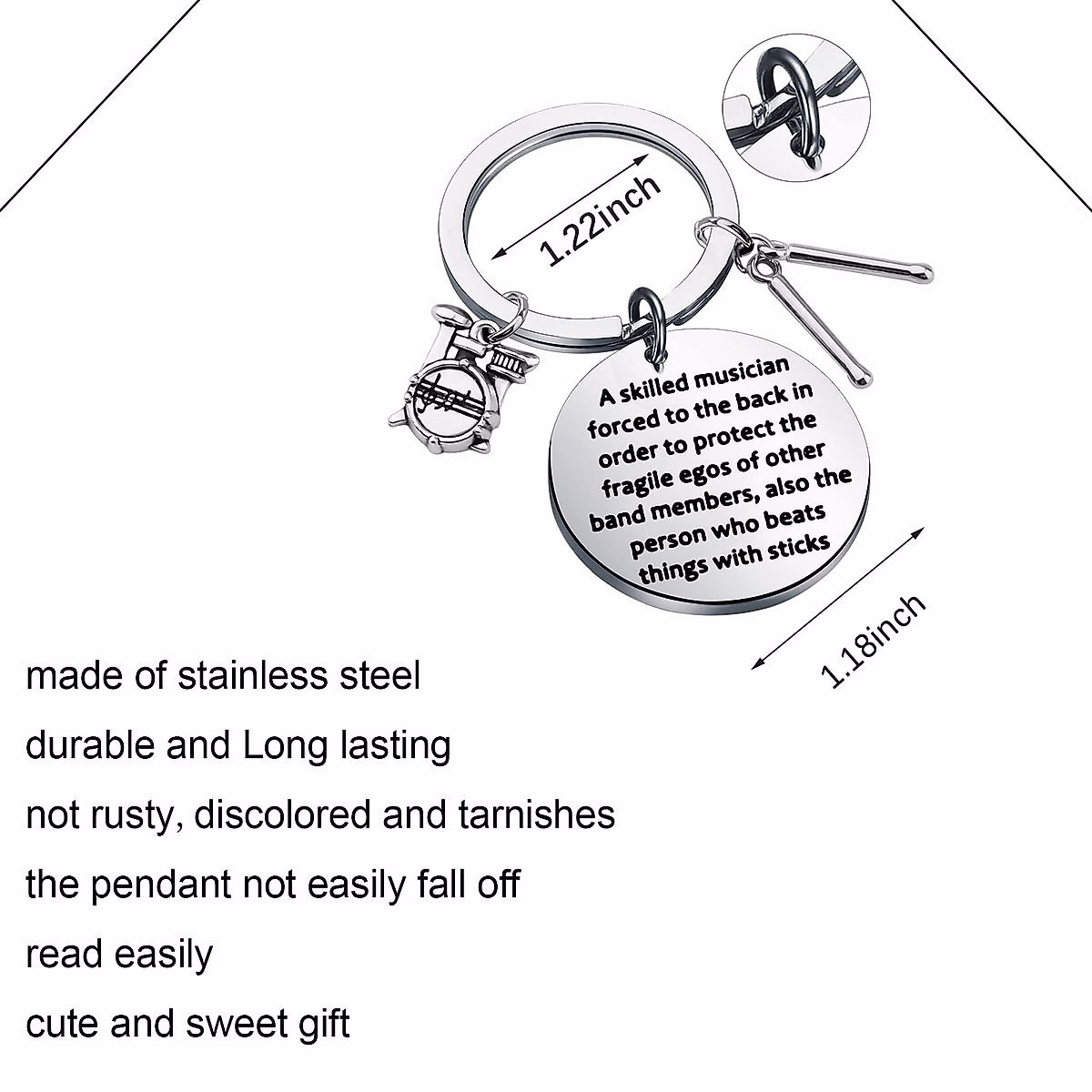 PENQI Drummer Jewelry Drummer Gift Percussion Drumsticks Keychain Percussion Drum Player Gift Drumming Lover Jewelry (drum keychain)