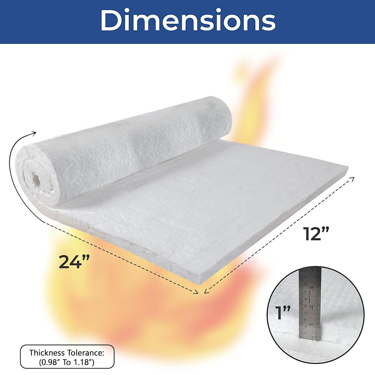 SIMOND STORE Ceramic Fiber Insulation Blanket, 4# Density 2400F, 1" x 12"x 24” Fireproof Insulation for Fireplace, Forge, Furnace, Kiln, Wood Stove, Pizza Oven