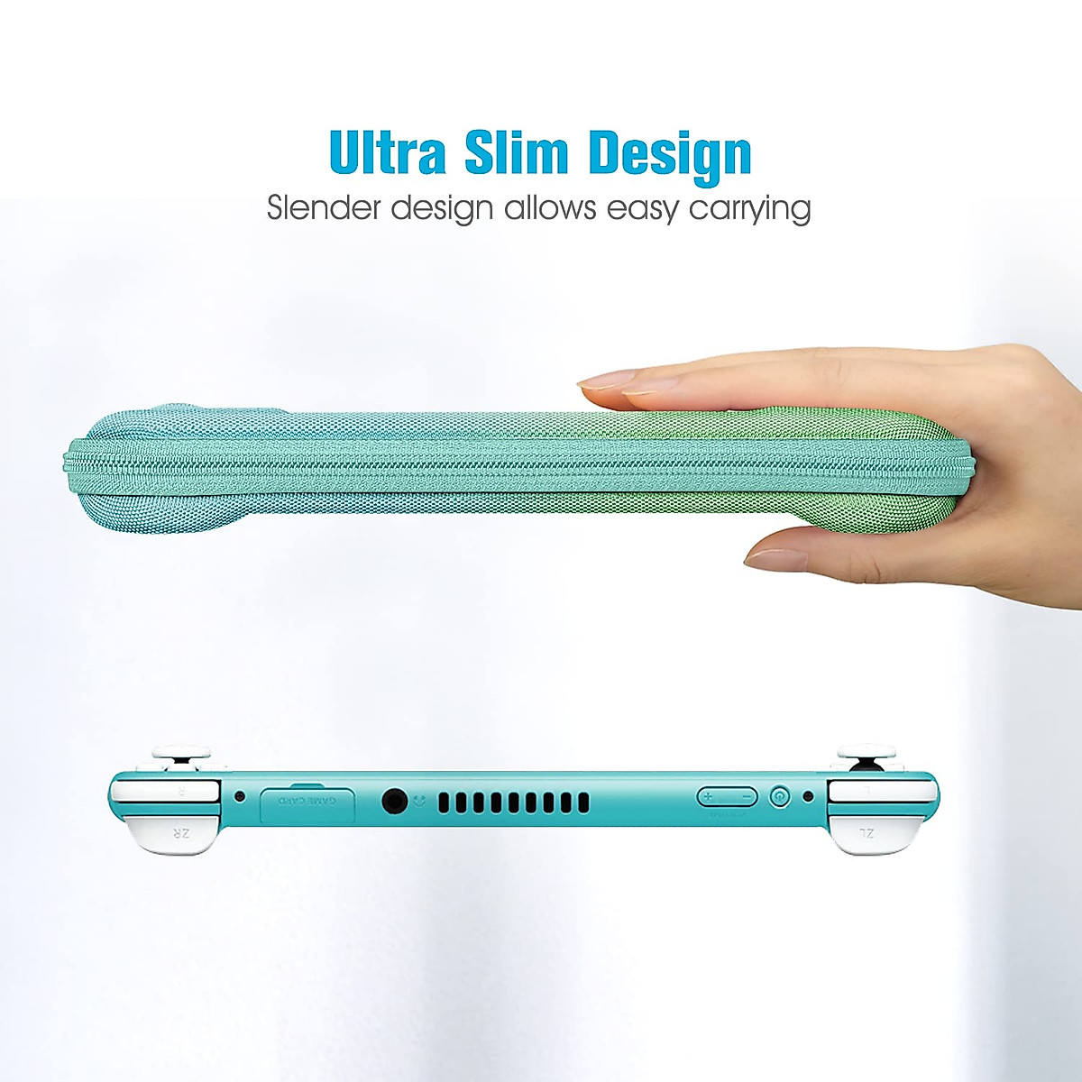 Fintie Slim Carrying Case for Nintendo Switch Lite 2019, Shockproof Protective Portable Carrying Cases, [Slim Fit] Travel Storage Hard Shell w/8 Game Cartridges & Adjustable Hand Strap, Seaside Ombre