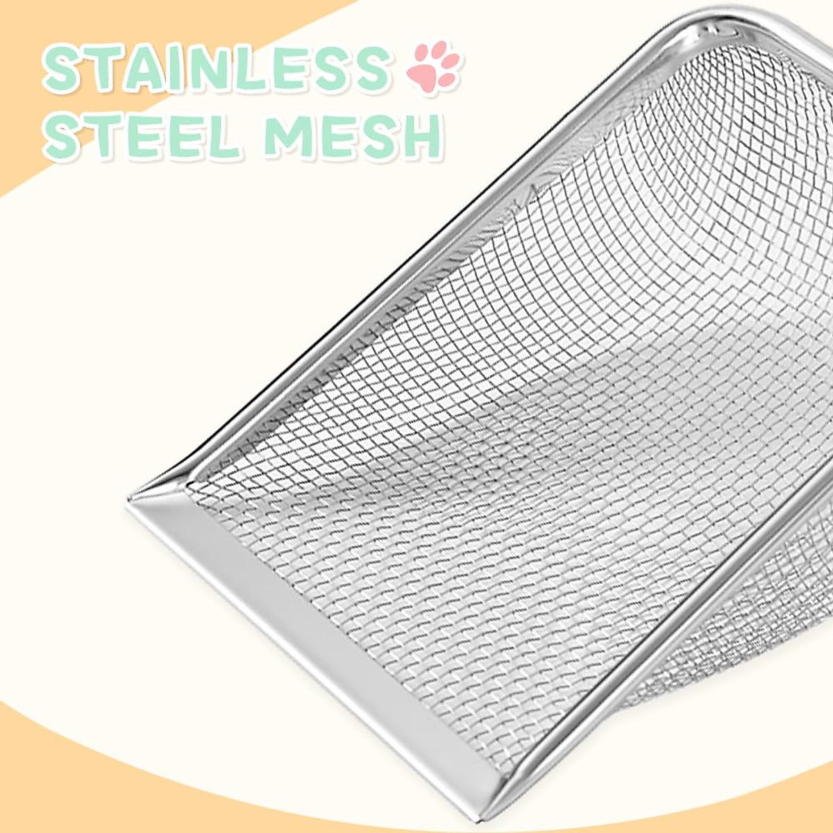 UMUACCAN Cat Litter Scoop,Sturdy Litter Cleaner Corner Shovel,Stainless Steel Mesh Litter Shovel,Easy to Clean Reptile Terrarium Sand Waste,Beach Shovel(Black)