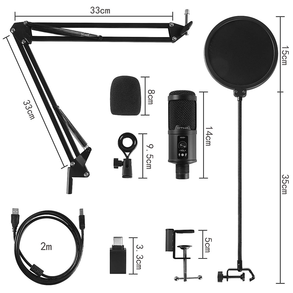 OTHA USB Microphone Kit,Studio Condenser Microphone Computer Podcast Mic for PC, PS4, Mac with Adjustable Scissor Arm Stand,Mute Button& Monitor Headphone Jack