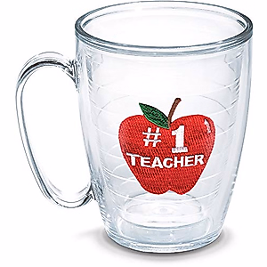 Tervis Made in USA Double Walled #1 Teacher Apple Insulated Tumbler Cup Keeps Drinks Cold & Hot, 16oz Mug, Unlidded