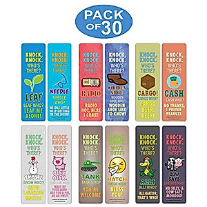 Creanoso Funny Knock-Knock Jokes Puns Bookmarks (30-Pack) – Unique Stocking Stuffers Gifts for Boys & Girls, Unisex Adults – Cool Book Page Clippers Collection Set for Knock-Knock – Awesome Giveaways