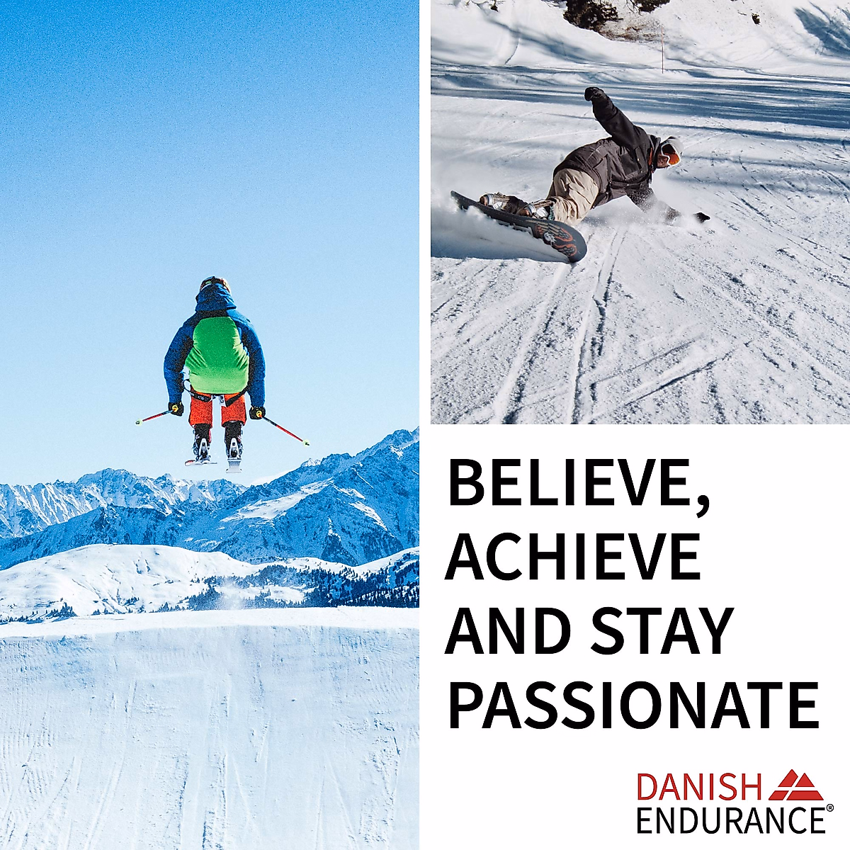 DANISH ENURANCE Merino Wool Performance Ski Socks for Men, Women & Kids, Blue/Yellow, US Kids 13-3