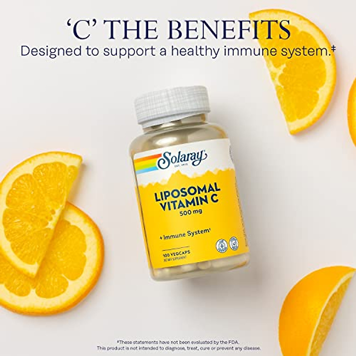 SOLARAY Liposomal Vitamin C 500mg, High Absorption Vitamin C Liposomal Blend, Healthy Immune System Function, Collagen Synthesis and Antioxidant Support, Vegan, 100 Servings, 100 VegCaps