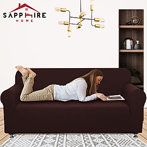 Sapphire Home 2-Piece Sofa and Loveseat Slipcovers, Couch and Loveseat Covers Set, Form fit Stretch, Wrinkle Free, Furniture Protector, Sofa Covers for Living Room, Polyester Spandex (Coffee)