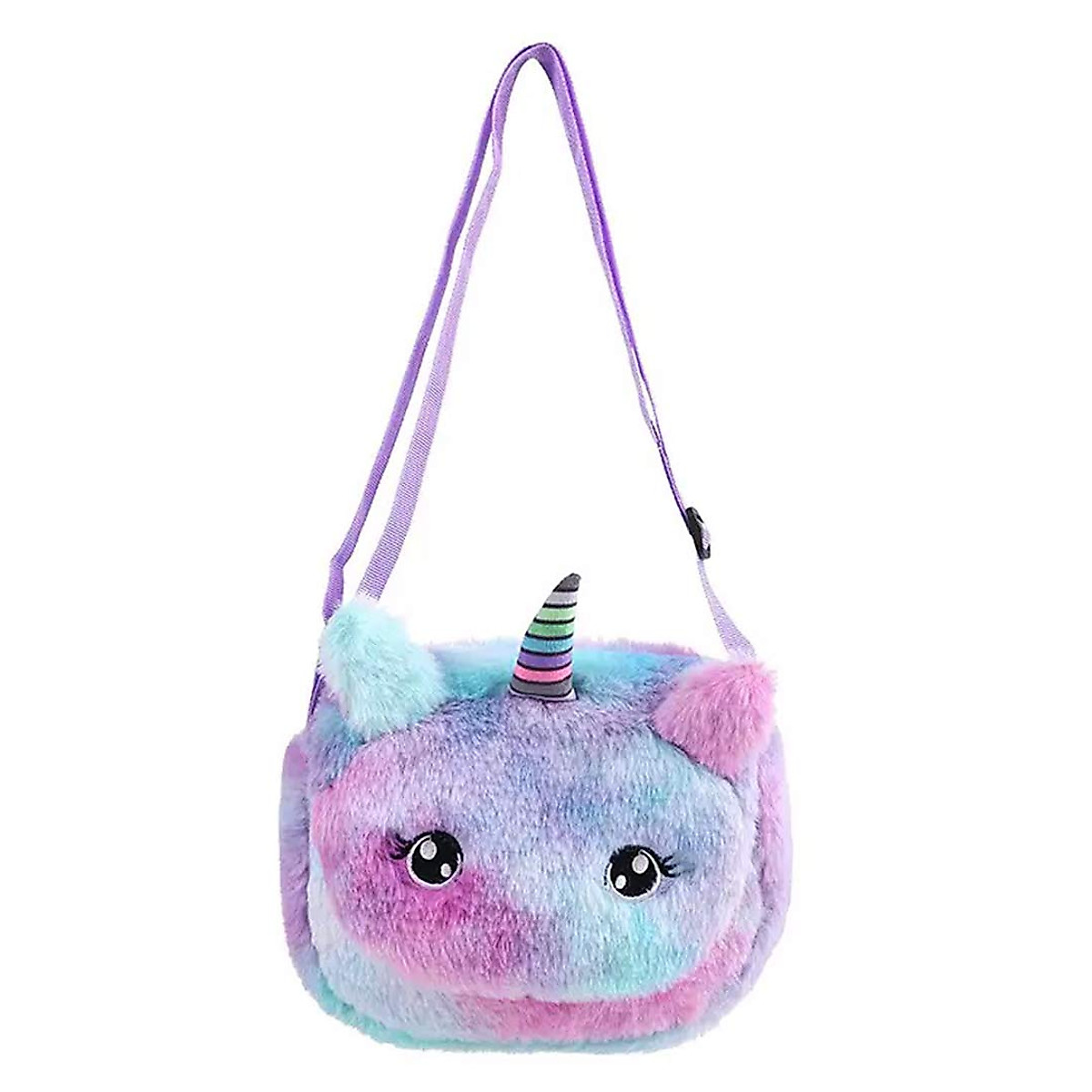Little Girls Kids Toddler Unicorn Fuzzy Plush Crossbody Purse Rainbow Faux Fur Wallet Handbag