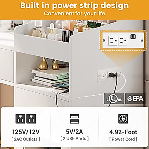 VIAGDO White Vanity Desk with Mirror and Lights, Makeup Vanity with Charging Station & 3 Storage Compartments, Makeup Desk with Drawers and Open Storage Shelves, Bedroom Dressing Table