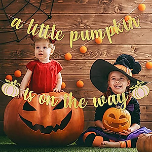 Gold Glitter A Little Pumpkin is On The Way Banner- Pumpkin Baby Shower Party Decorations,Girl Fall Baby Shower Gender Reveal Birthday Party Decoration Supplies,Fall Pumpkin Mantel Home Decor