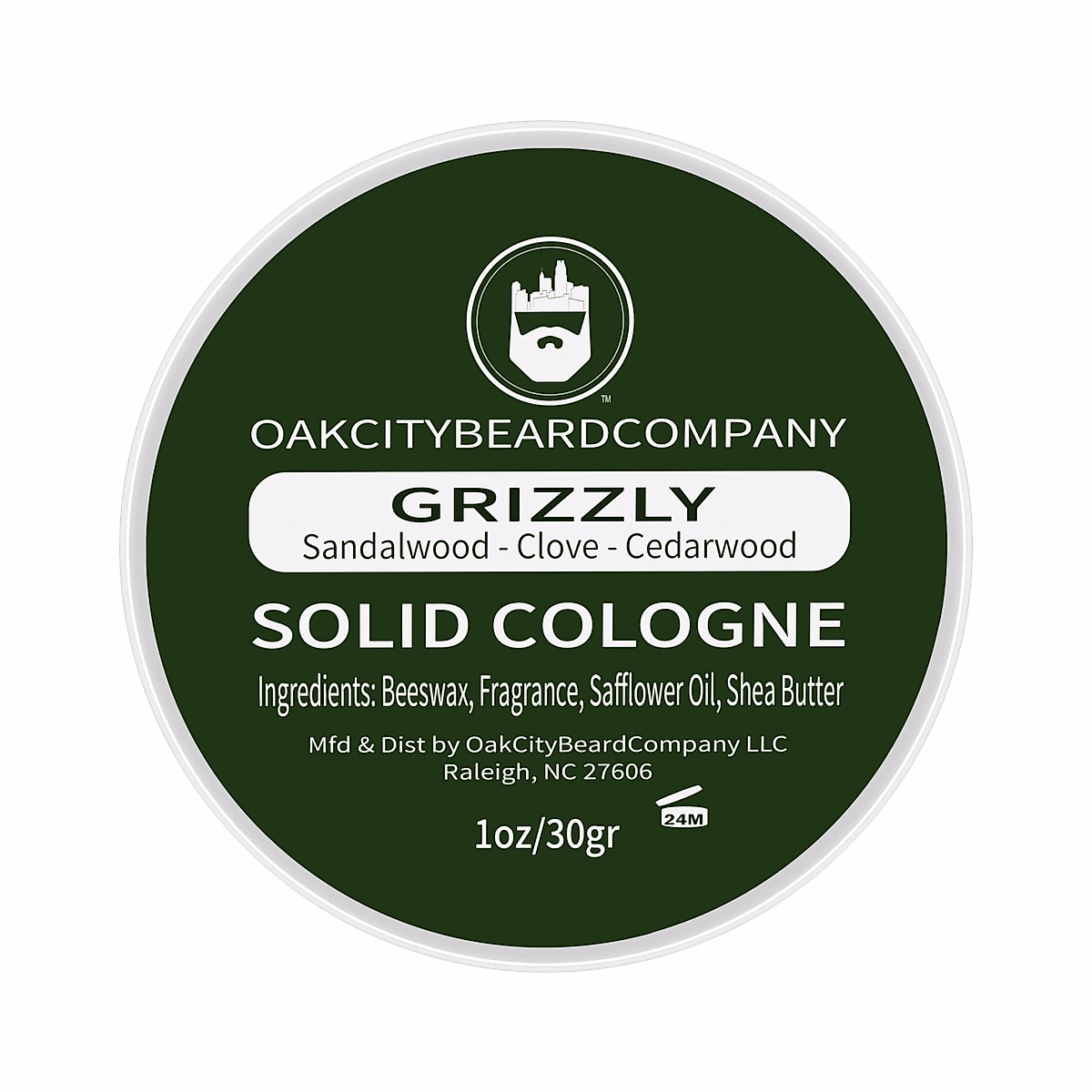 Oak City Beard Company - Grizzly - Solid Cologne - 1 Ounce - Sandalwood - Clove - Cedarwood - Citrus