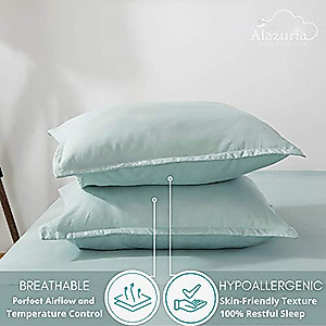 ALAZURIA Duvet Cover Twin Size, Soft Microfiber Twin Duvet Cover Set (2 Piece) Breathable, Zipper Closure, 4 Corner Ties (1 Comforter Cover + 1 Pillow Sham) Green Tea Matcha, Twin