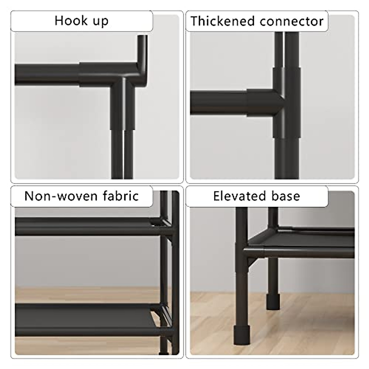 MOYIPIN Coat Rack Freestanding Closet Organizer,Simple Hall Tree with 3 Storage Shelves, Corner Storage Organizer, for Entryway, Bedroom, Black