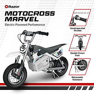Razor MX400 Dirt Rocket 24V Ride On High-Torque Electric Motocross Motorcycle Toy Dirt Bikes, Speeds up to 14 MPH, for Ages 13+, 1 White & 1 Green