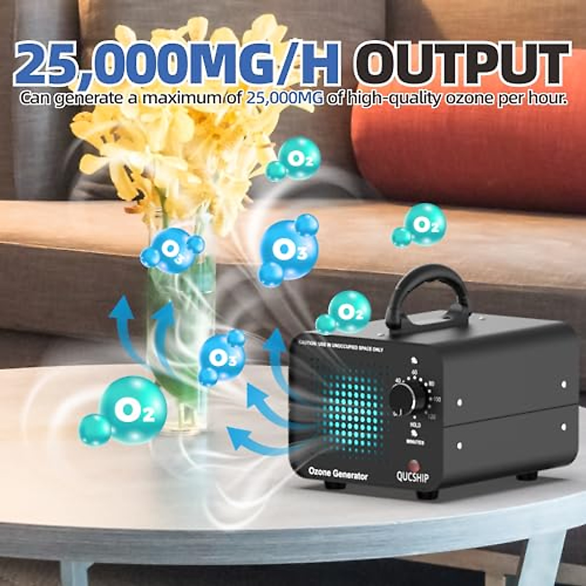 Ozone Generator 25,000mg/h - Commercial Ozone Machine, High Capacity Ozone Machine Odor Removal & Home Ozone Generator, Ideal for Home, Basement, Smoke, and Pet Room etc