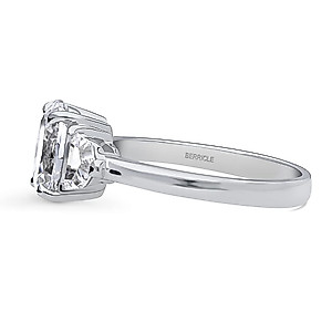 BERRICLE Sterling Silver 3-Stone Wedding Engagement Rings Oval Cut Cubic Zirconia CZ Ring for Women, Rhodium Plated Size 6