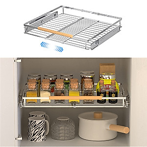 Expandable Pull Out Cabinet Drawer Organizer, 16.3~26.3"W x 17"D Heavy Duty Cabinet Organizers and Storage, Expandable Width Cabinet Pull Out Shelves for Kitchen Cabinets, Chrome Finish (1 Pack)