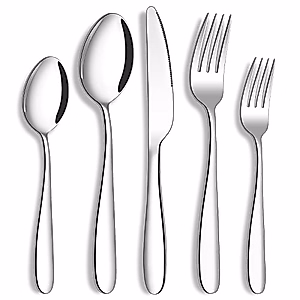 30 Piece Silverware Set, Flatware Set for 6, Amafox Food-Grade Stainless Steel Cutlery set, Home Kitchen Utensil Set, Include Knifes Forks and Spoons Silverware Set, Mirror Finish, Dishwasher Safe