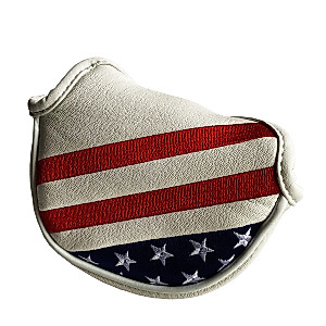 Stars & Stripes Patriotic Golf Half Mallet Putter Headcover, Center Shafted Mid Mallet Putter Head Cover Club Protective Case, Red White Blue Small Mallet Putter Headcover