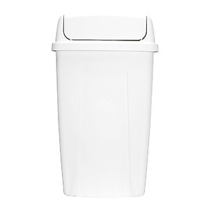 13 Gallon Trash Can, Plastic Swing Top Kitchen Trash Can, White