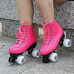 PERZCARE Roller Skates for Women&Girls,Premium High-top Classic Double-Row Design Roller Skates Shoes 4 Shiny Wheels,PU Leather Roller Skates for Beginners Teens/Adult/Boys/Unisex Indoor/Outdoor
