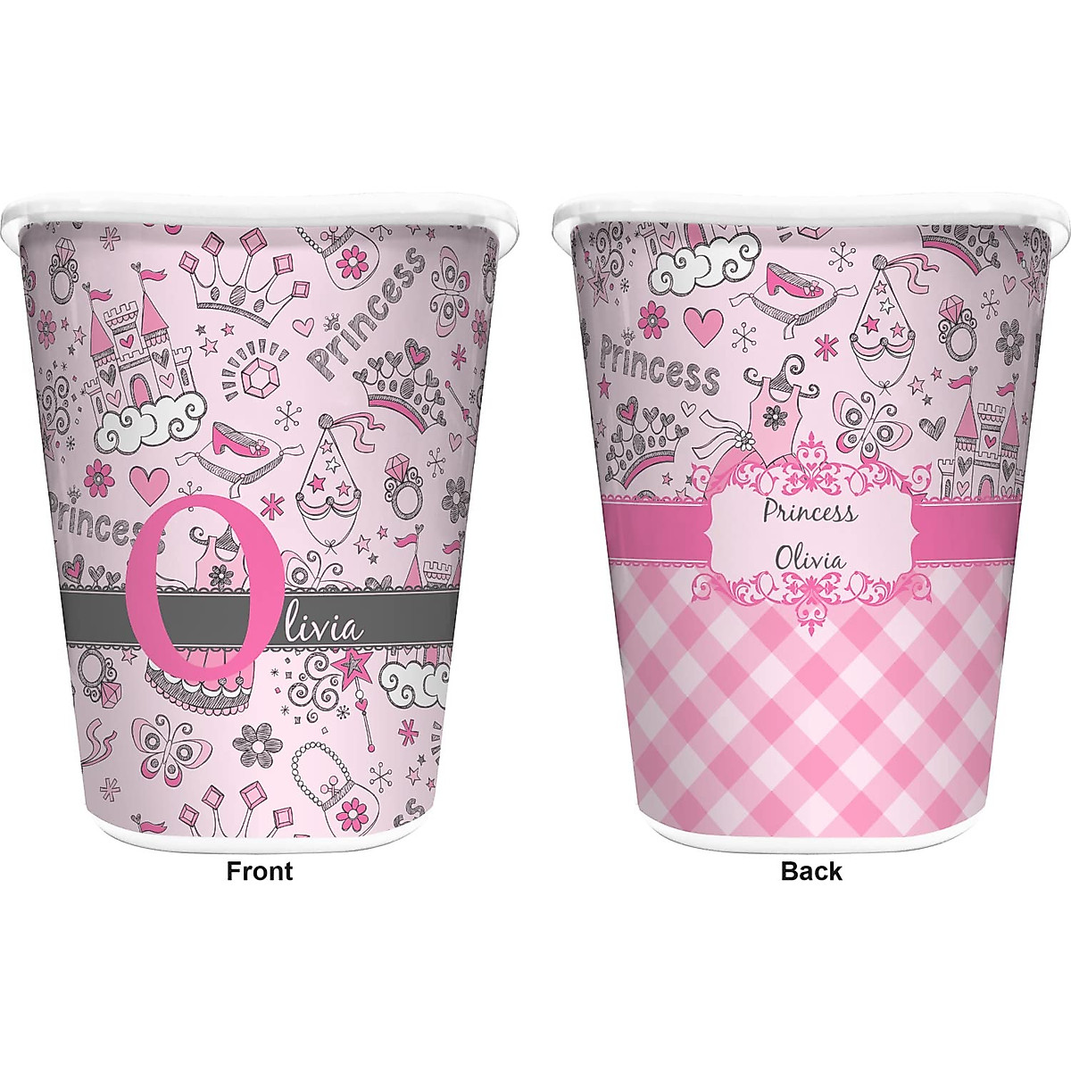 RNK Shops Personalized Princess Waste Basket - Double Sided (White)