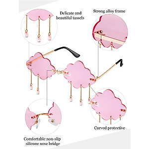 Weewooday 4 Pairs Cloud Sunglasses Raindrop Colorful Rimless Cute Sunglasses Funny Heart Flame Shaped Disco Glasses for Women Men