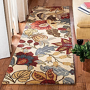 SAFAVIEH Jardin Collection Runner Rug - 2'3" x 8', Beige & Multi, Handmade Floral Wool, Ideal for High Traffic Areas in Living Room, Bedroom (JAR952A)