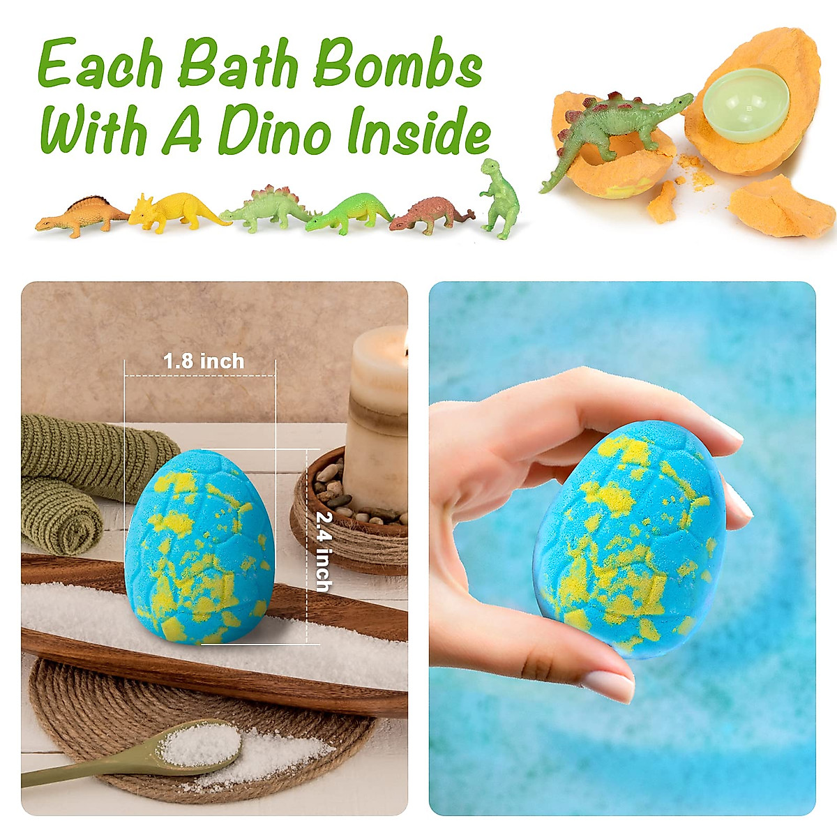 HOTLAKE Dinosaur Bath Bombs Gift Set,16 Pack Organic Bath Bomb for Kids with Toys Surprise Inside. Natural Dino Egg Bathbombs Kit for Christmas or Birthday Gift for Girls and Boys