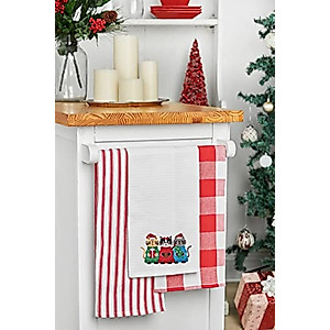 C&F Home Caroling Cats Embroidered Waffle Weave Kitchen Towel Christmas Holiday Machine Washable Cotton Towel Decor Decoration 18" x 27" White