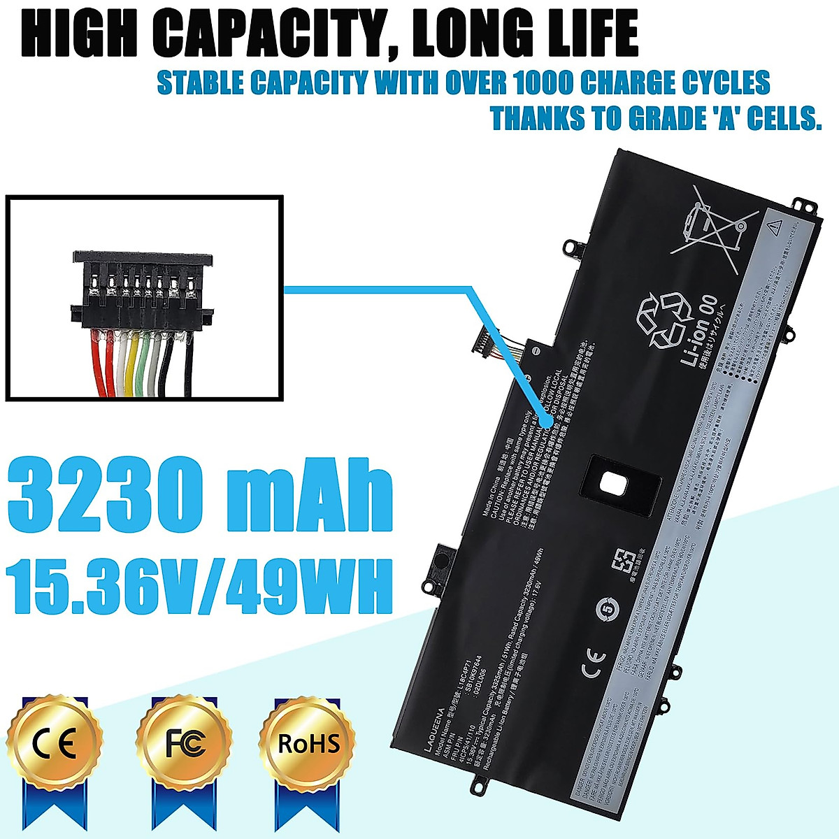 Laqueena L18C4P71 Laptop Battery Compatible with Lenovo ThinkPad X1 Yoga 4th Gen / X1 Carbon 7th Gen 2019 8th Gen 2020 Series L18L4P71 L18M4P72 02DL005 02DL006 02DL004 SB10K97643 SB10K97642 SB10K97644