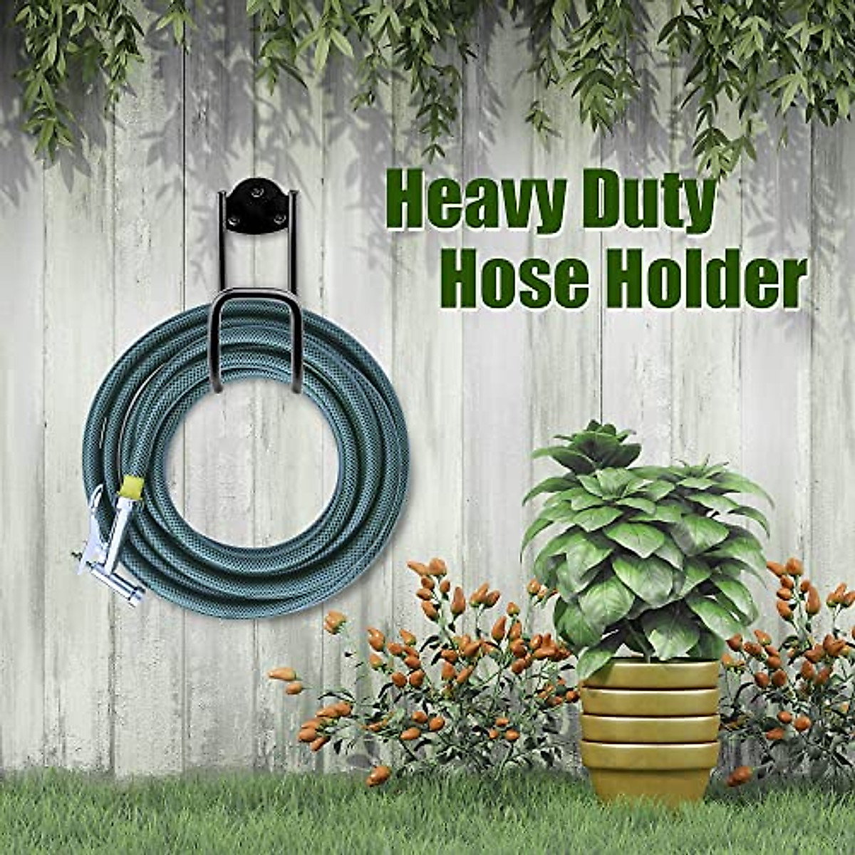 Wall Mount Hose Holder - Garden Water Hose Holders for Outside/Heavy Duty and Durable Hand-Forged Water Hose Hanger Rack (1, M)