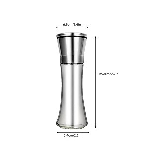 1pcs Pepper Grinder or Salt Grinder, Best Spice Mill with Ceramic Blades, Adjustable Coarseness, Brushed Stainless Steel Cap, and Refillable Tall Glass Body (7.5")