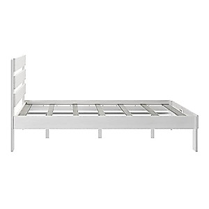Plank+Beam Rustic Wood Queen Bed Frame, Platform Bed with Headboard, Slatted, White Wash