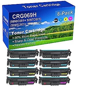 8-Pack (2BK+2C+2Y+2M) Compatible High Yield CRG-069H CRG069H (5098C001+ 5097C001+ 5095C001+ 5096C001) Laser Printer Toner Cartridge Used for Canon MF753Cdw MF751Cdw LBP674Cdw Printer