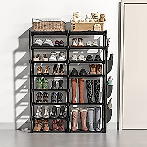GREATSK 8 Tiers Shoe Rack 24-30 Pairs with Side Hanging and Storage Bag, The Special Material PP Sheet Shoe Shelf Boots Organizer, Free Standing Shoe Racks, Metal Shoe Rack