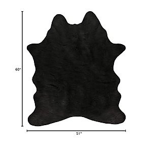Luxe Faux Cowhide Rug for Rustic and Western Decor | Low Pile Faux Fur Rug with Black Cow Print | Cruelty-Free Fade Resistant Living Room Rugs | 4-1/4 x 5 ft