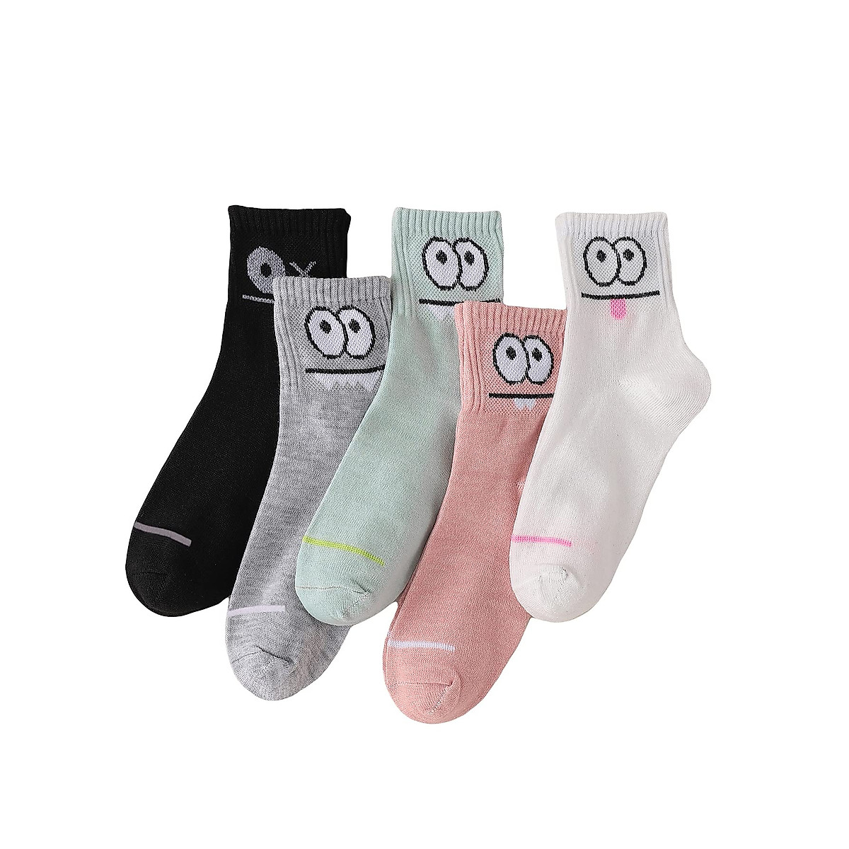 SHENHE Women's 5 Pairs Graphic Letter Print Athletic Running Mid Calf Crew Socks Cartoon Multicolor One Size