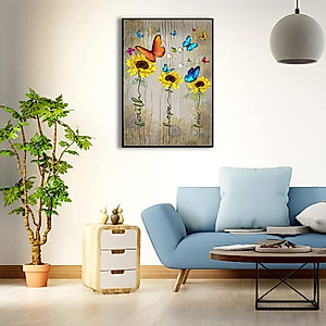 Psinzmk5D Diamond Painting Kits for Adults Sunflowers - DIY Butterfly Diamond Art Paint with Diamonds Round Full Drill Diamond Dots Painting for Adults Beginners Inspirational Gem Art Pictures Art