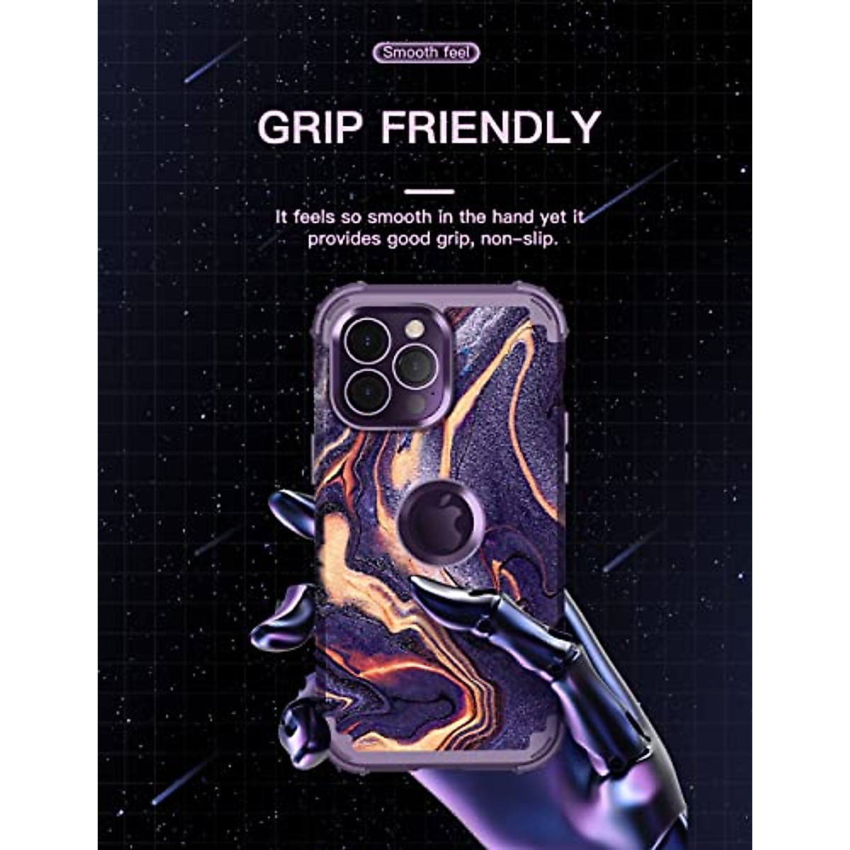 LONTECT iPhone 13 Pro Max Case - 6.7" Marble Shockproof Heavy Duty Cover for Girls & Women, Dark Purple