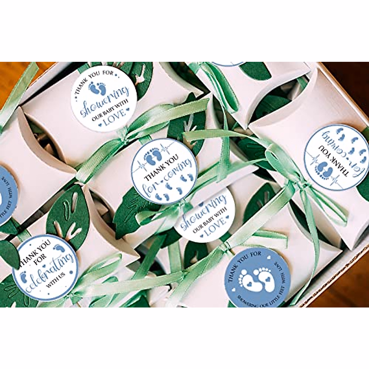 80 Pieces Cute Blue Feet Thank You Stickers, Baby Shower Birthday Party Decorate Boy Footprint Party Gift Wrap Bag Label Decorations, 4 Design Stickers