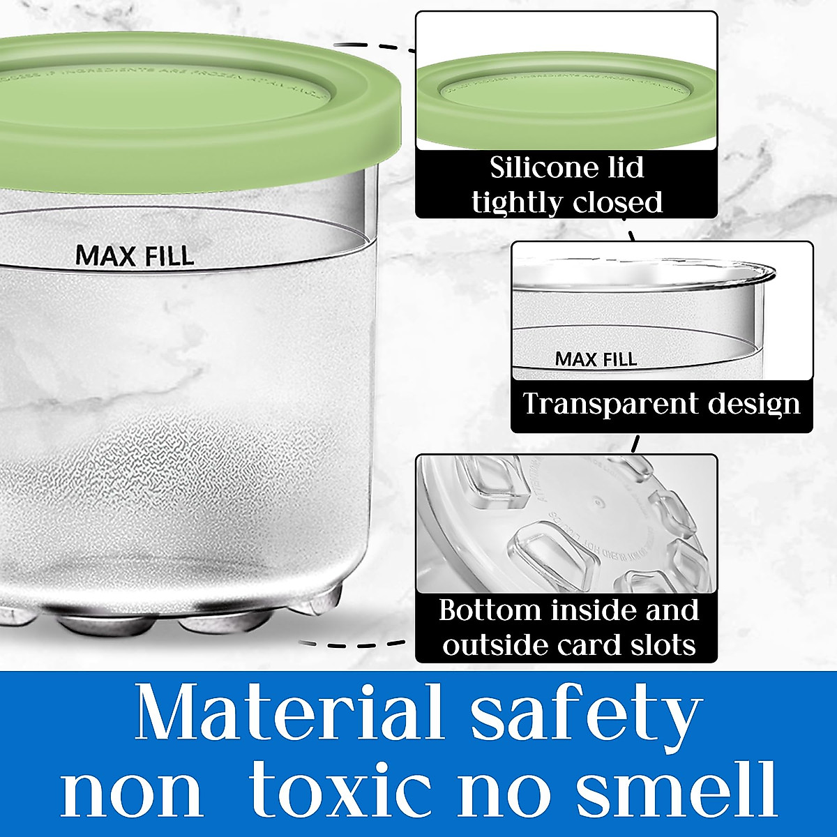 Creami Pints and Lids for Ninja - 4 pack Creamy Icecream Containers Cups Jars Tubs Canisters Set, Smoothie Pot Compatible with NC299AMZ & NC300s Series Creamer Ice Cream Maker Machine Accessories