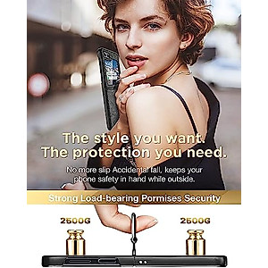 AICase for Samsung Galaxy Z Flip 5 Case Leather, Slim Protective Shockproof Phone Case with Ring for Galaxy Z Flip 5 5G, Black